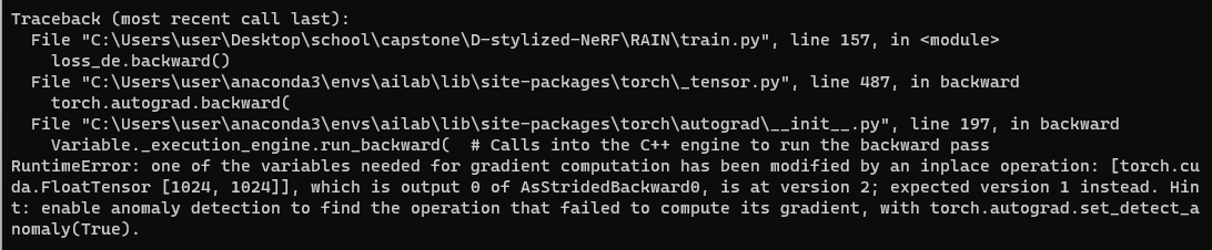 RuntimeError: one of the variables needed for gradient computation has been modified by an ...