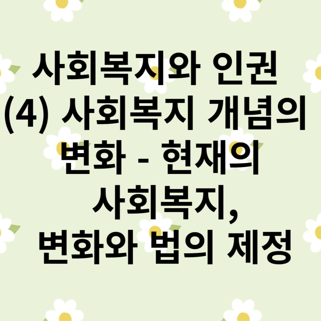 사회복지와 인권 4 사회복지 개념의 변화 현재의 사회복지 변화와 법의 제정