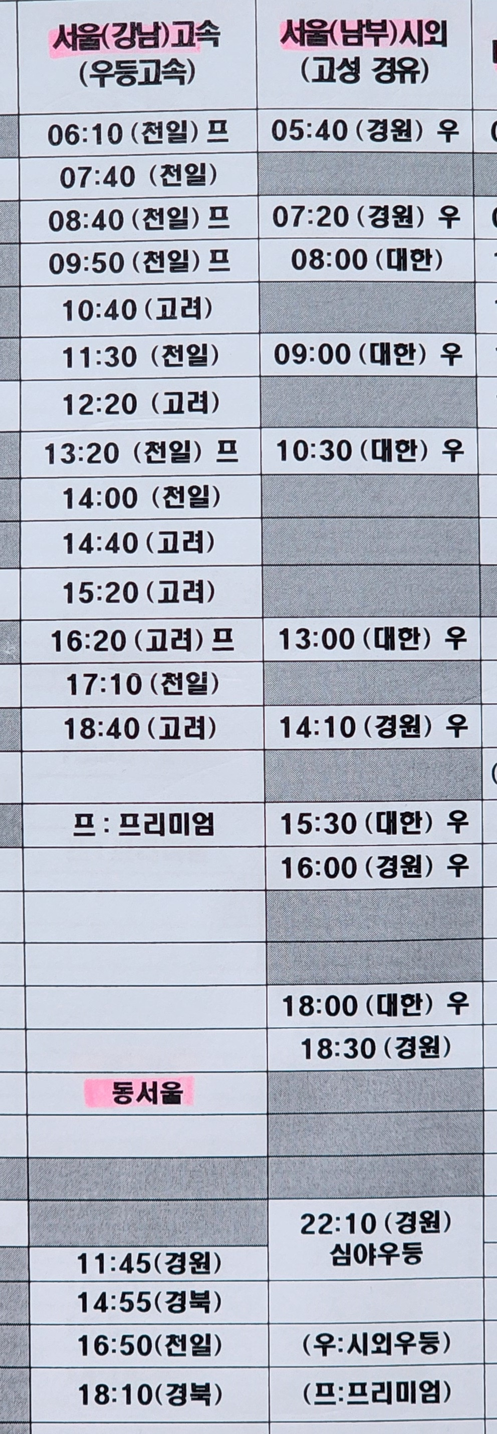 통영시외버스터미널 시간표