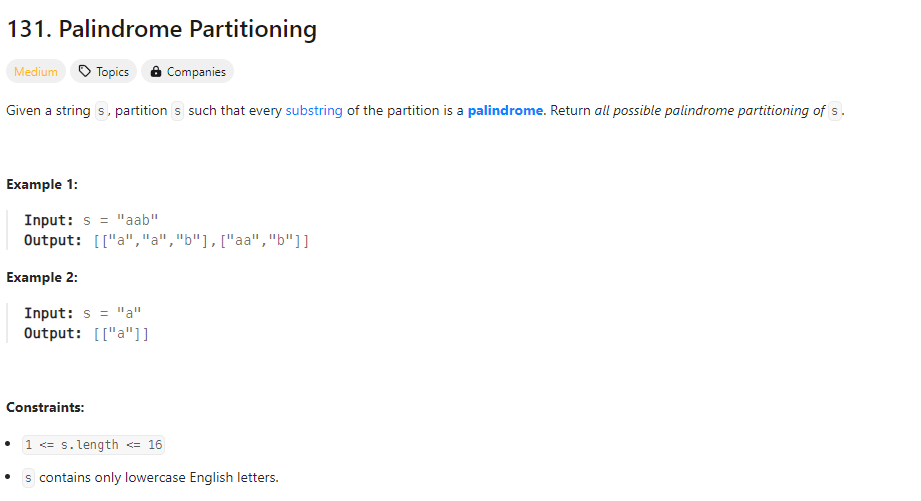 [Leetcode] 131. Palindrome Partitioning