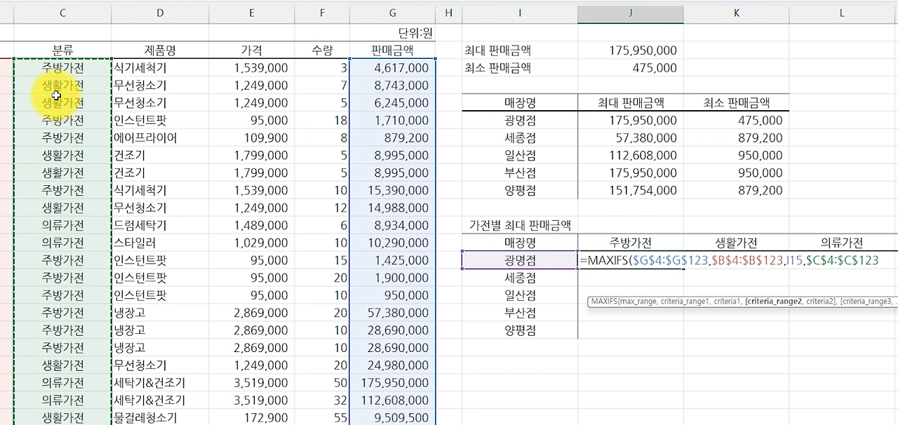 엑셀 함수 Maxifs Minifs 함수와 혼합 참조 완벽 가이드 조건에 맞는 최대최소값 구하기 짤막한 강좌