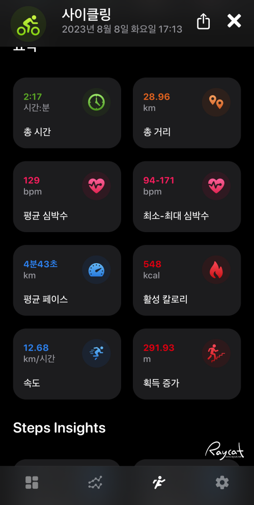 애플워치8 피트니스 자전거 라이딩 측정과 관리