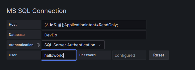 grafana에서 MS SQL Server에 연결 시 Application Intent 지정 :: ZepehWAVE
