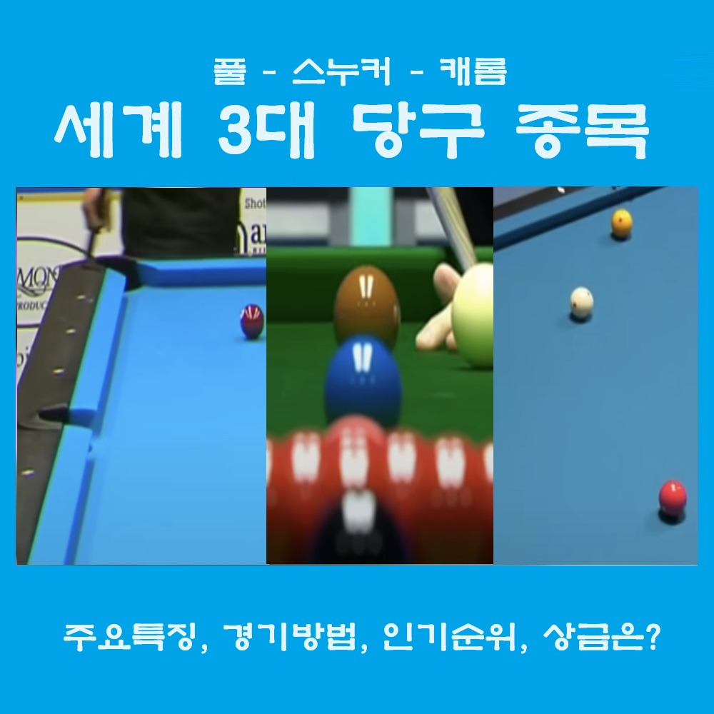 세계 3대 당구 종목 스누커 풀 캐롬 당구 주요 특징 및 개요