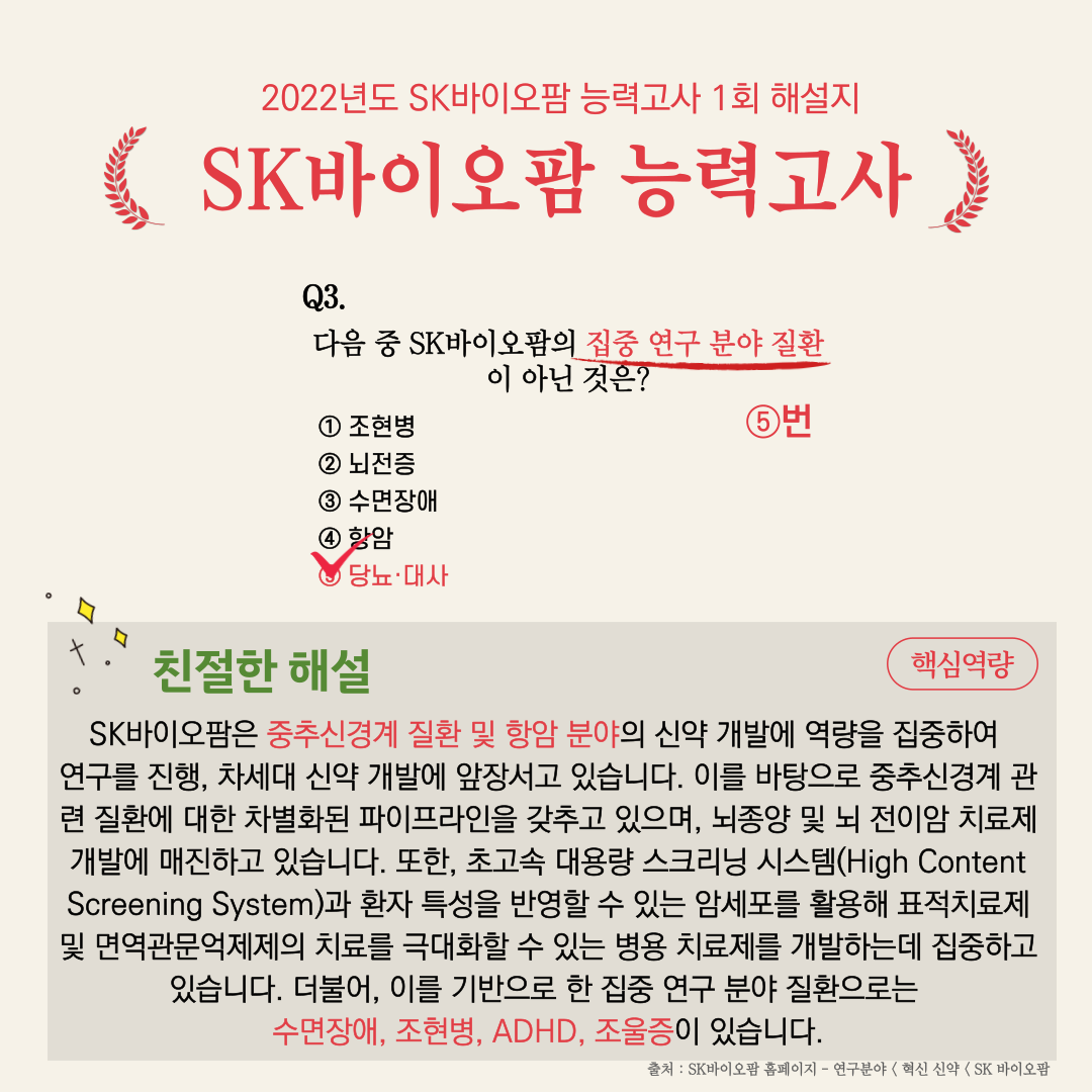 Sk바이오팜 어디까지 알고있니 2022년도 Sk바이오팜 능력고사 1회
