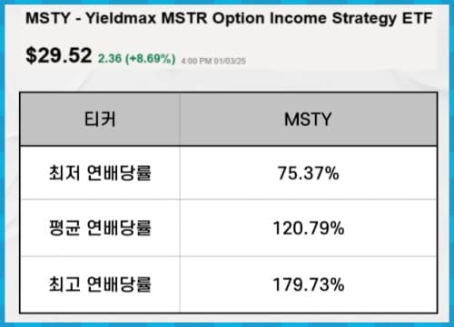TSLY MSTY 천만원 투자 시 월배당금은 얼마나 될까?