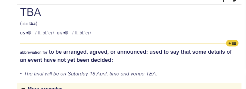 TBD 와 TBA 는 무슨 말?