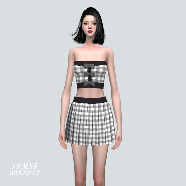 [Sims4 CC] Bow Tube Top With Pleats Skirt Two-Piece V2_보우 튜브탑과 플리츠 스커트 ...