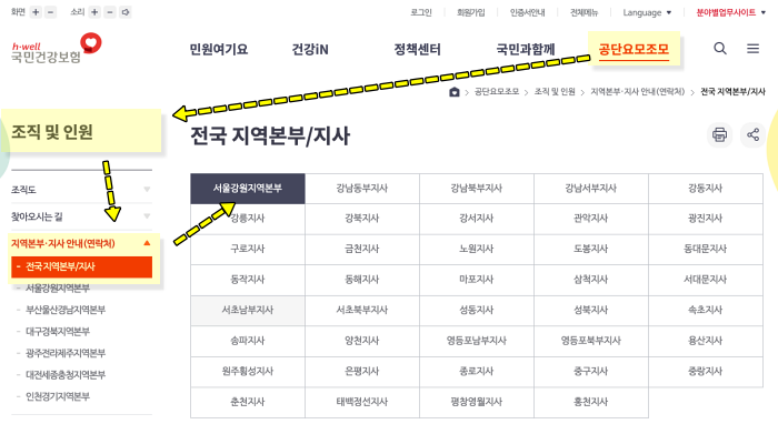 국민건강보험공단 고객센터 전화번호와 지사 위치 찾기