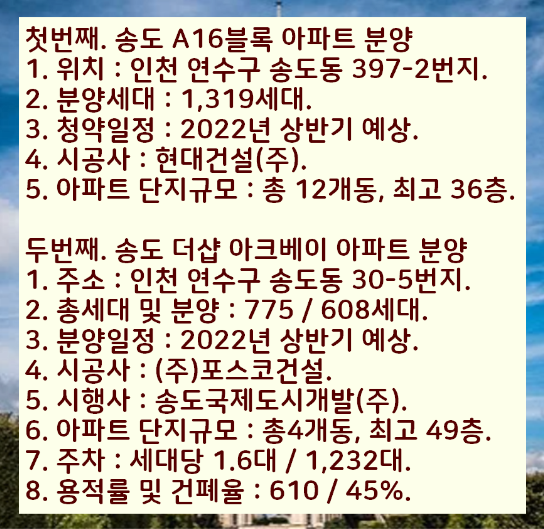 2022년 송도신도시 아파트 분양계획 해피크린