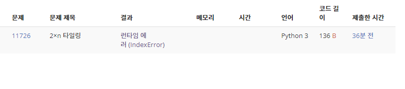 [BOJ] 11726. 2xn 타일링 / 파이썬 풀이