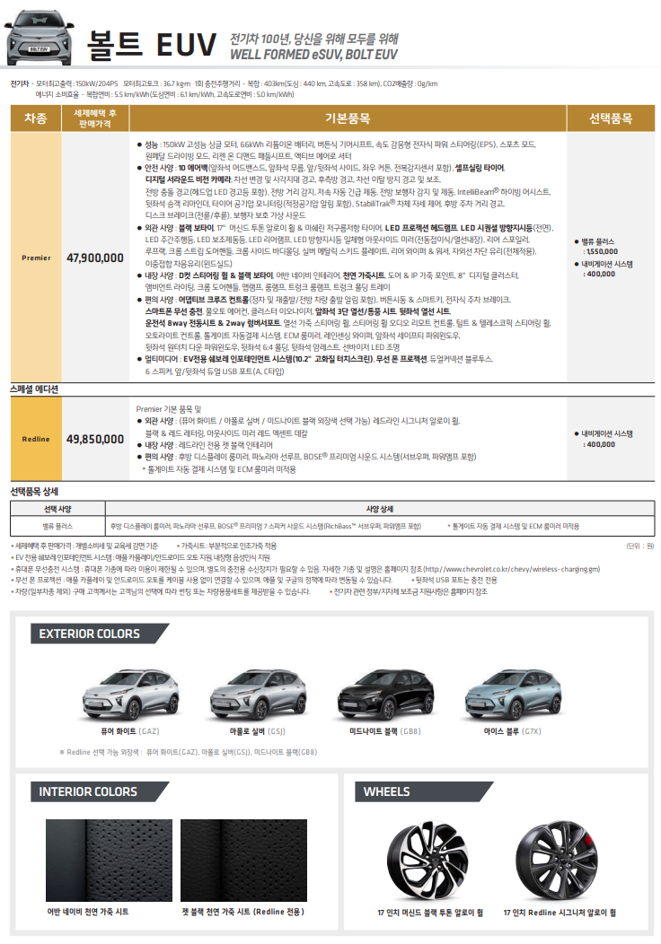 볼트 EUV 가격 | 2023 신형 | 가격표 다운로드 :: CAR 연구소