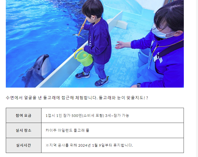 후쿠오카 우미노나카미치 마린월드 수족관 돌고래 먹이주기 체험