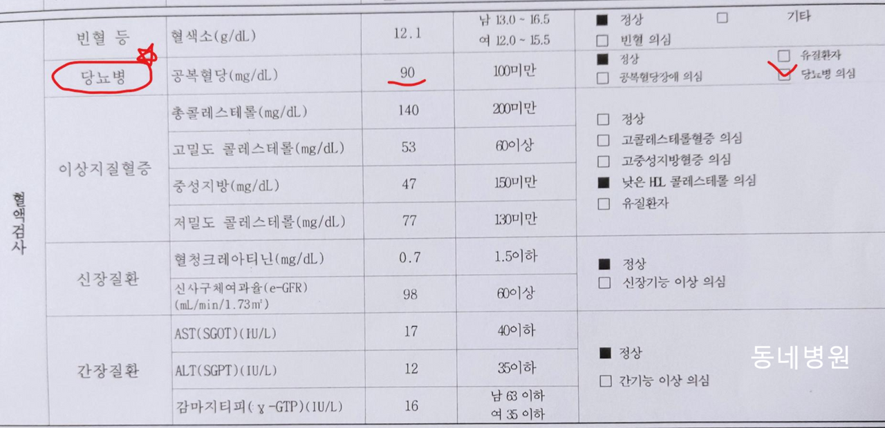 혈당 정상수치와 건강검진 당뇨병 2차 검사