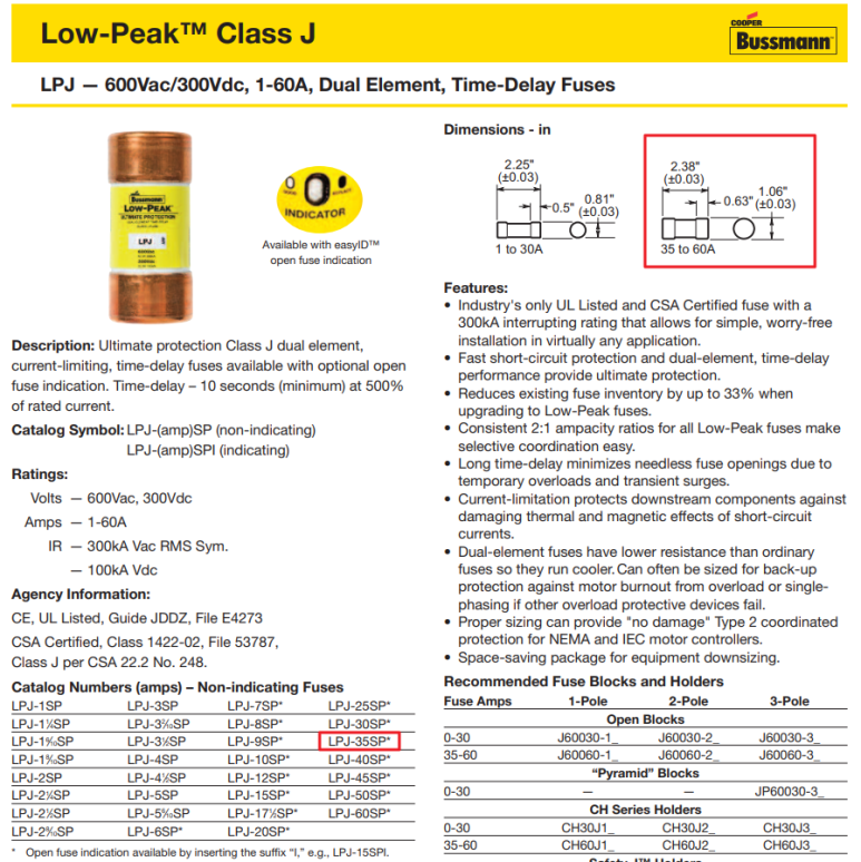 LPJ-35SP ( 35A, 600Vac/300Vdc ) 판매
