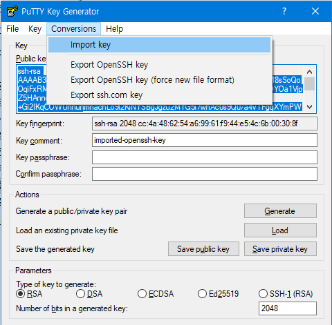 PuTTY Key Generator 사용하는 방법
