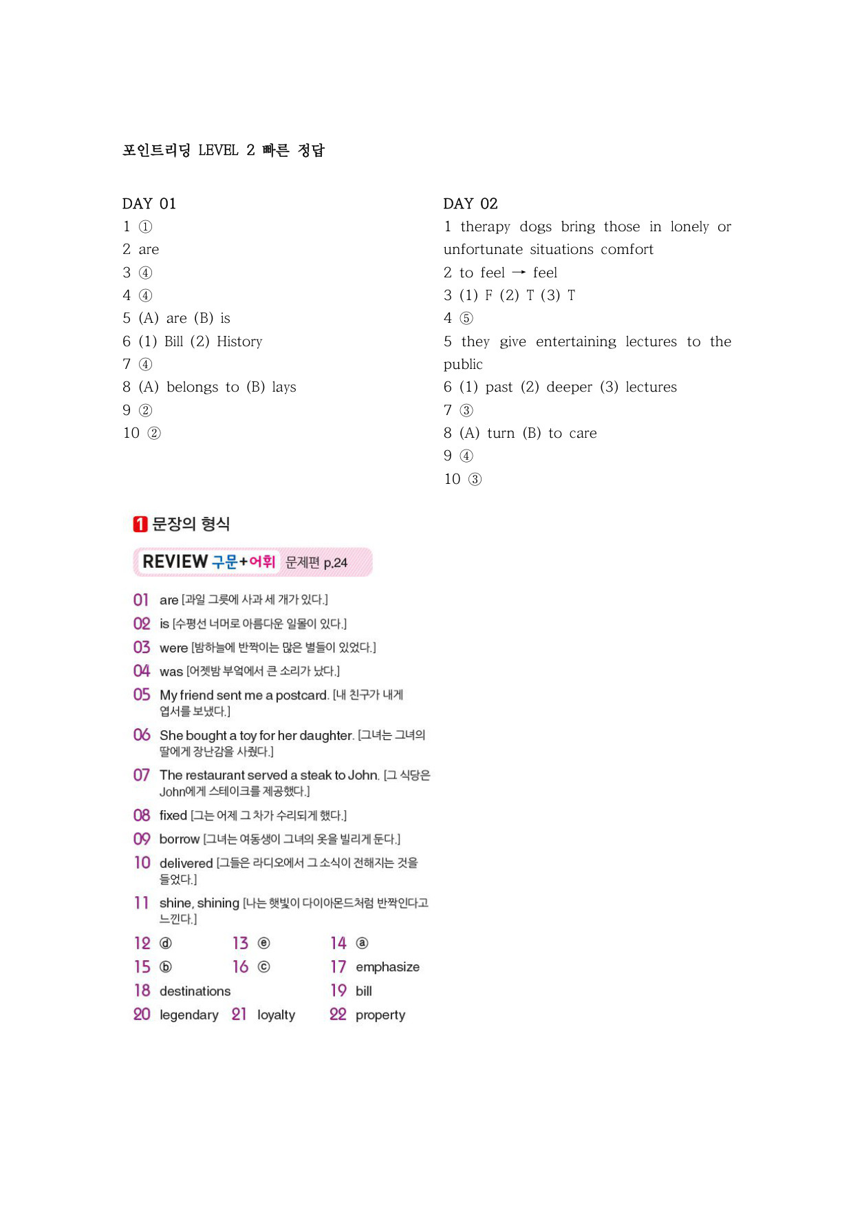 자이스토리 중등 포인트 리딩 레벨2 Level2 답지 Pdf 사진답지