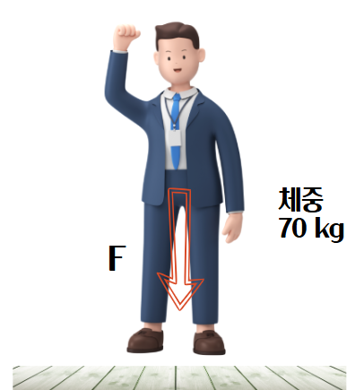 질량: \(m = 70 \, \text{kg}\) 중력가속도: \(g = 9.8 \, \text{m/s}^2\)