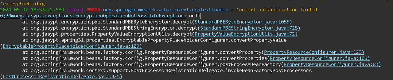 [Jasypt]org.jasypt.exceptions.EncryptionOperationNotPossibleException: null