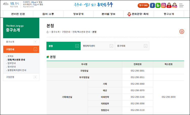 울산시 중구청 홈페이지 전화번호 및 주차장 바로가기