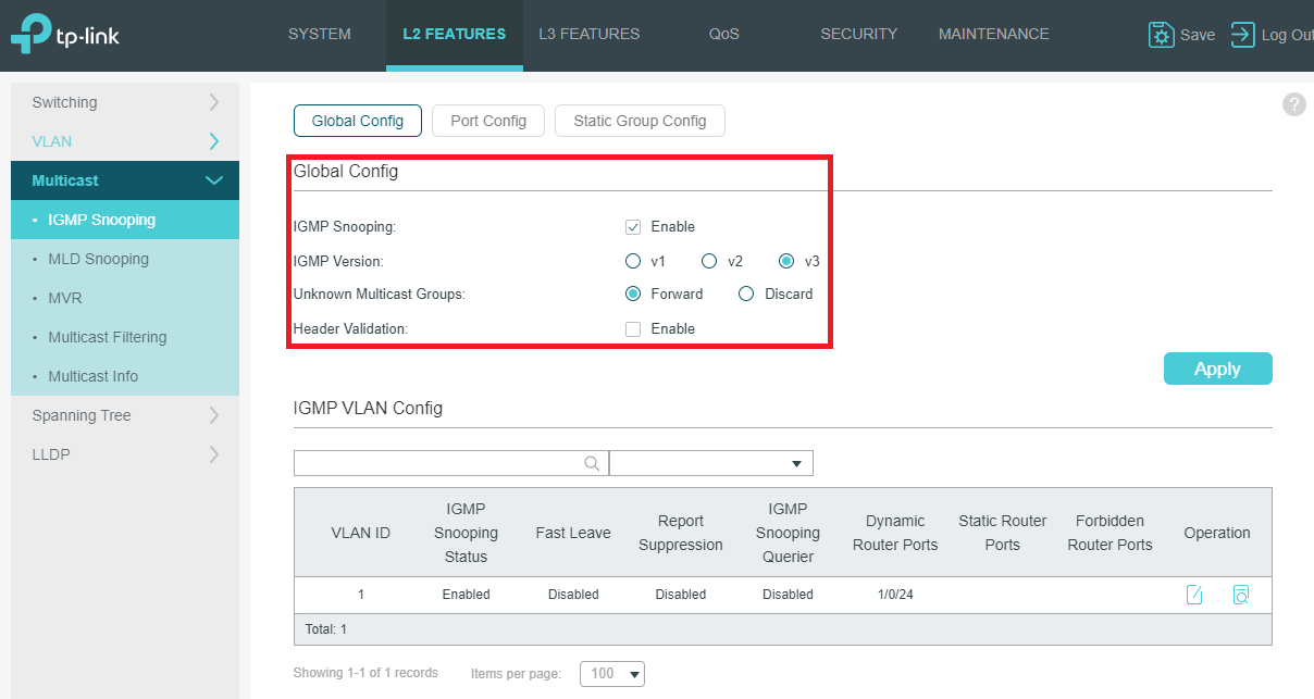 [TP-Link] IGMP Snooping 설정하기