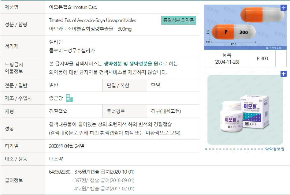 이모튼 캡슐 골관절염과 잇몸 염증에 모두 사용되었던 소염진통제