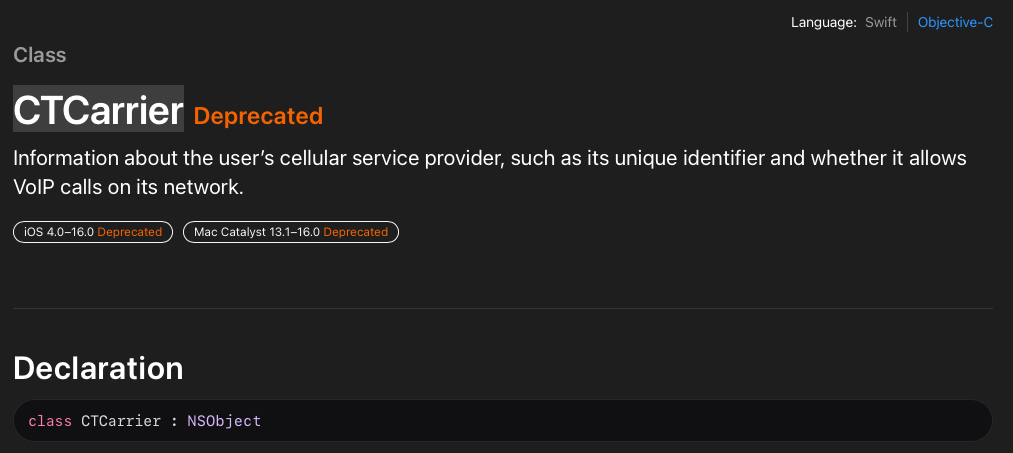 (iOS) 통신사 정보 CTCarrier Deprecated 이슈 iOS 16.4.1~
