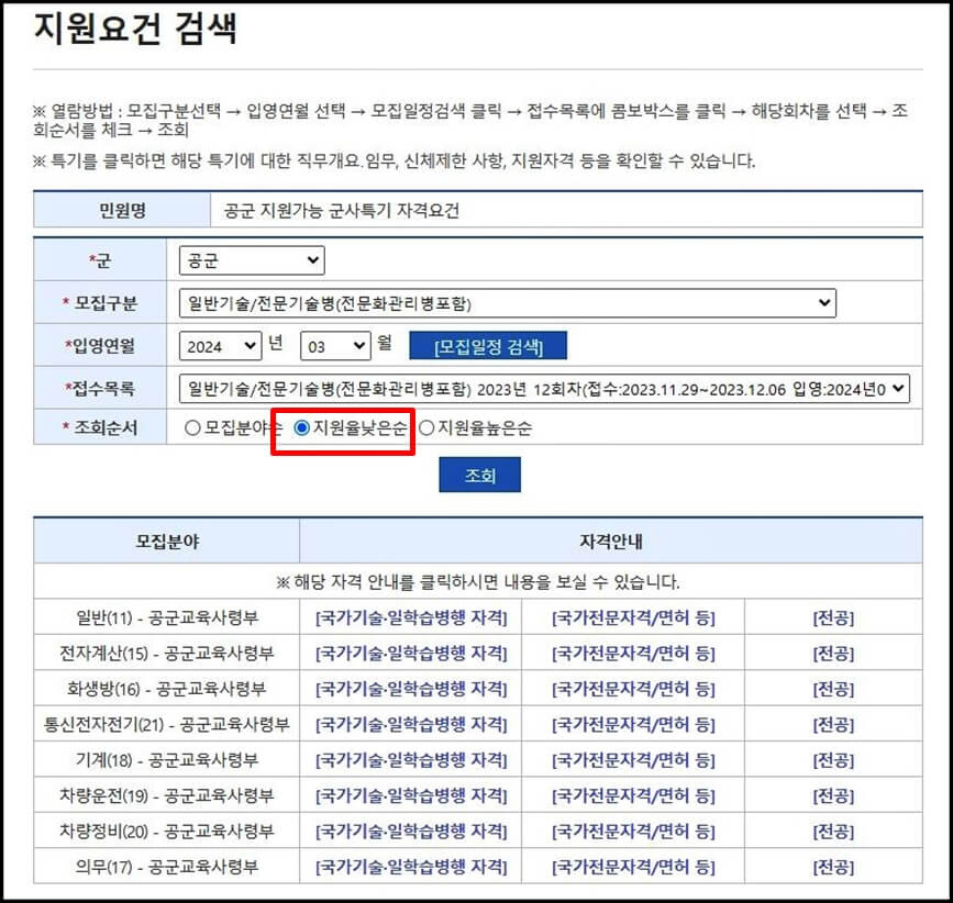 공군 지원 내 점수 미리 알아보고 지원가능분야 찾아보기