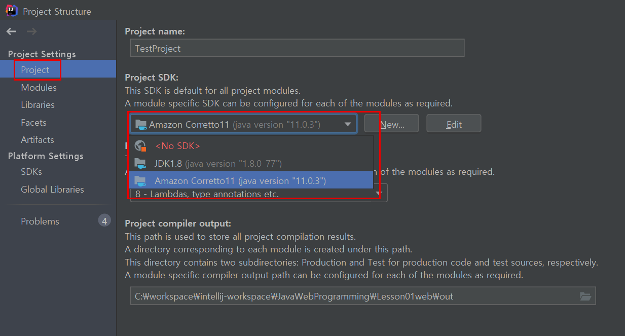 [IntelliJ] SDK(JDK) 설정 방법(cannot start compiler the sdk is not specified)