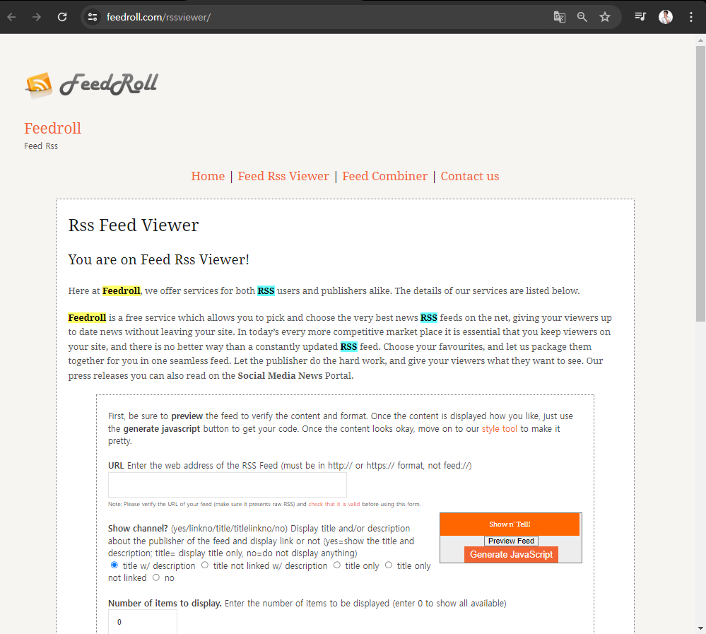 Site) RRS Feed Viewer (RSS 생성 사이트)