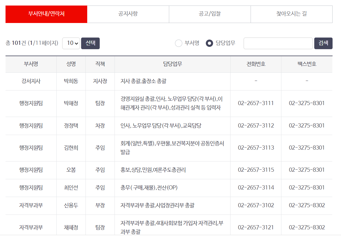 건강보험공단 강서지사 전화번호 팩스번호 건강가이드
