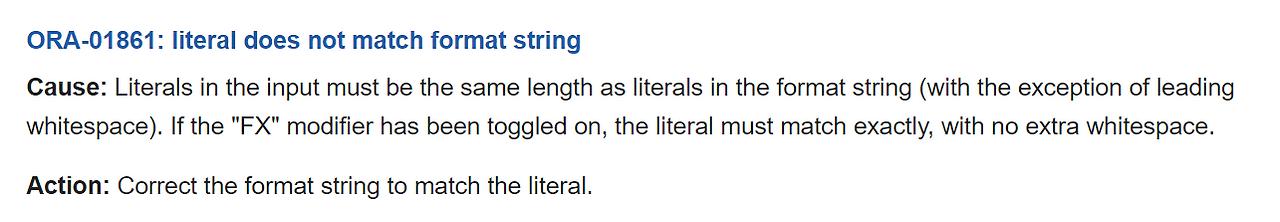 [Oracle] ORA-01861 : 리터럴이 형식 문자열과 일치하지 않음