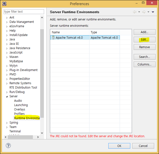 [해결] The JRE could not be found. Edit the server and change the JRE location