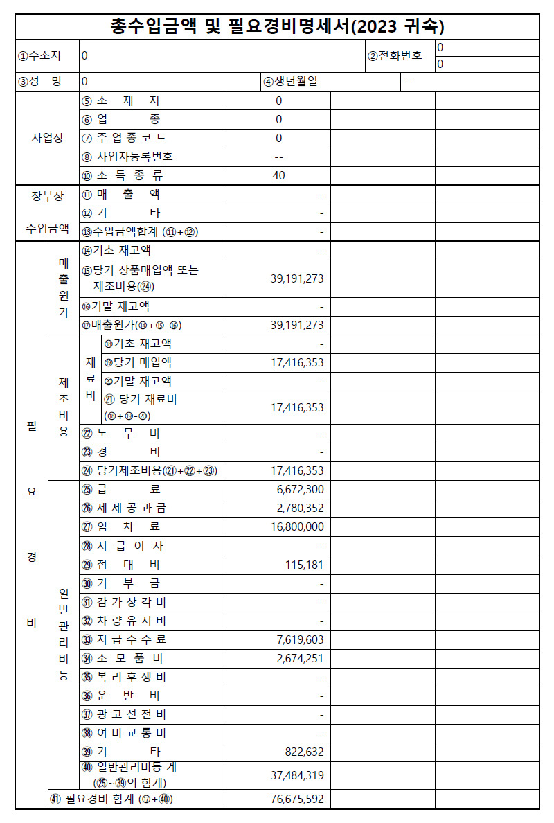 사업자 종합소득세 간편장부 셀프 신고 방법 기준경비율