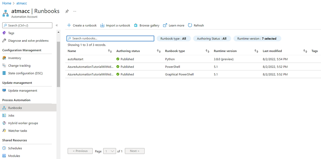 Automation Account & Runbook & Schedules 사용법 - 기억력이 금붕어라
