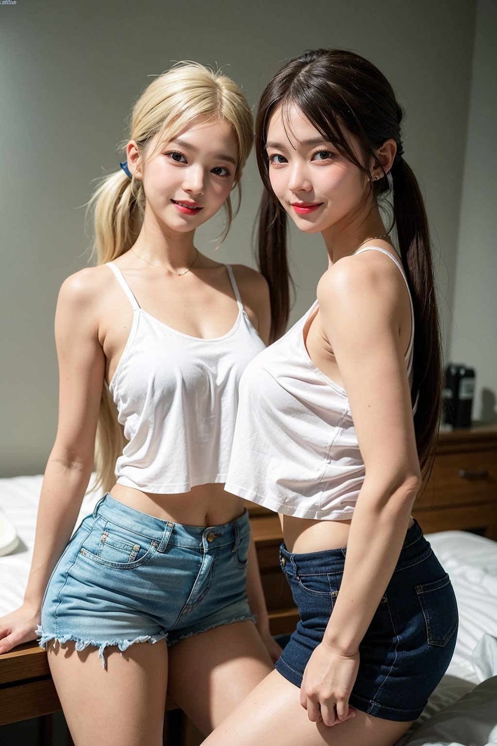 Ai로 생성한 침대위 쌍둥이 그린 사진 생성하기 만들기