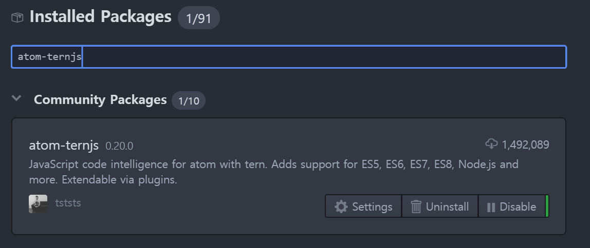 [Atom] atom-ternjs / js 자동완성 플러그인 사용법