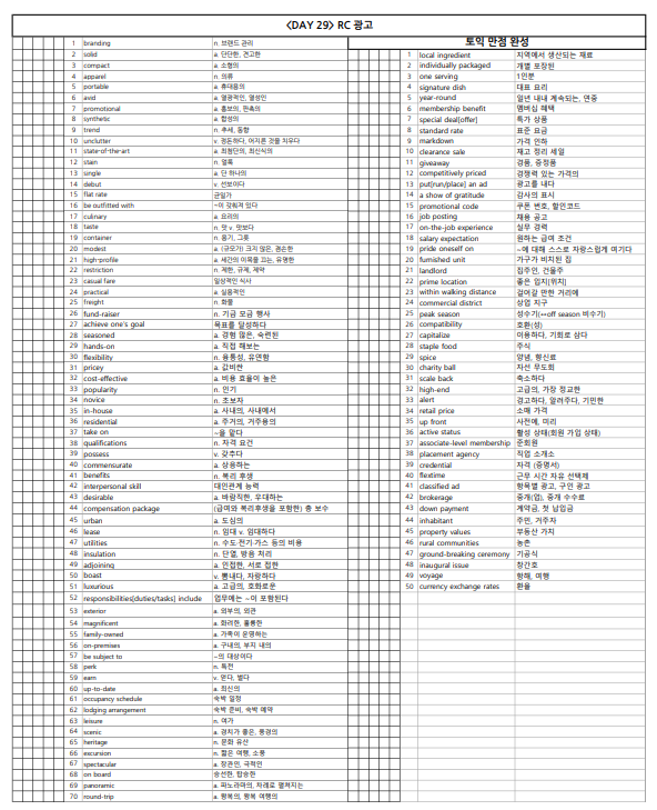 Ets 토익 기출 보카 Day1~30 Pdf 및 엑셀 파일 공유