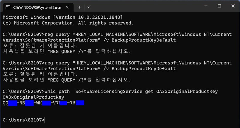 윈도우 10 11 시리얼넘버 제품키시디키 찾는 법