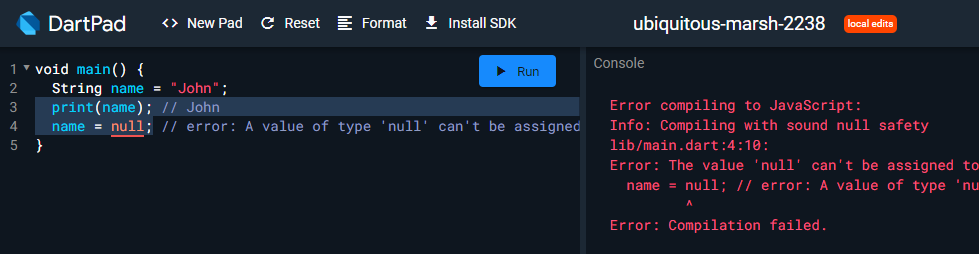 Dart 기초 - 04. Nullable 변수, 그리고 null safety 란?