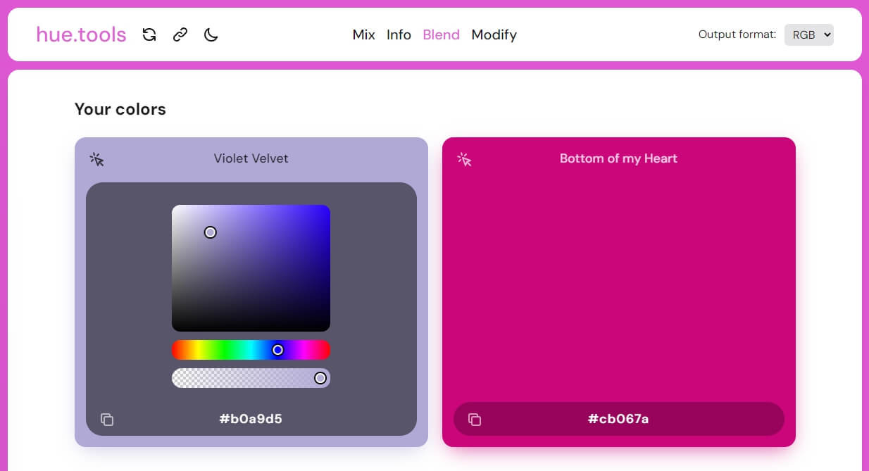 색상을 다루는데 유용한 색상 도구 사이트 Hue Tools