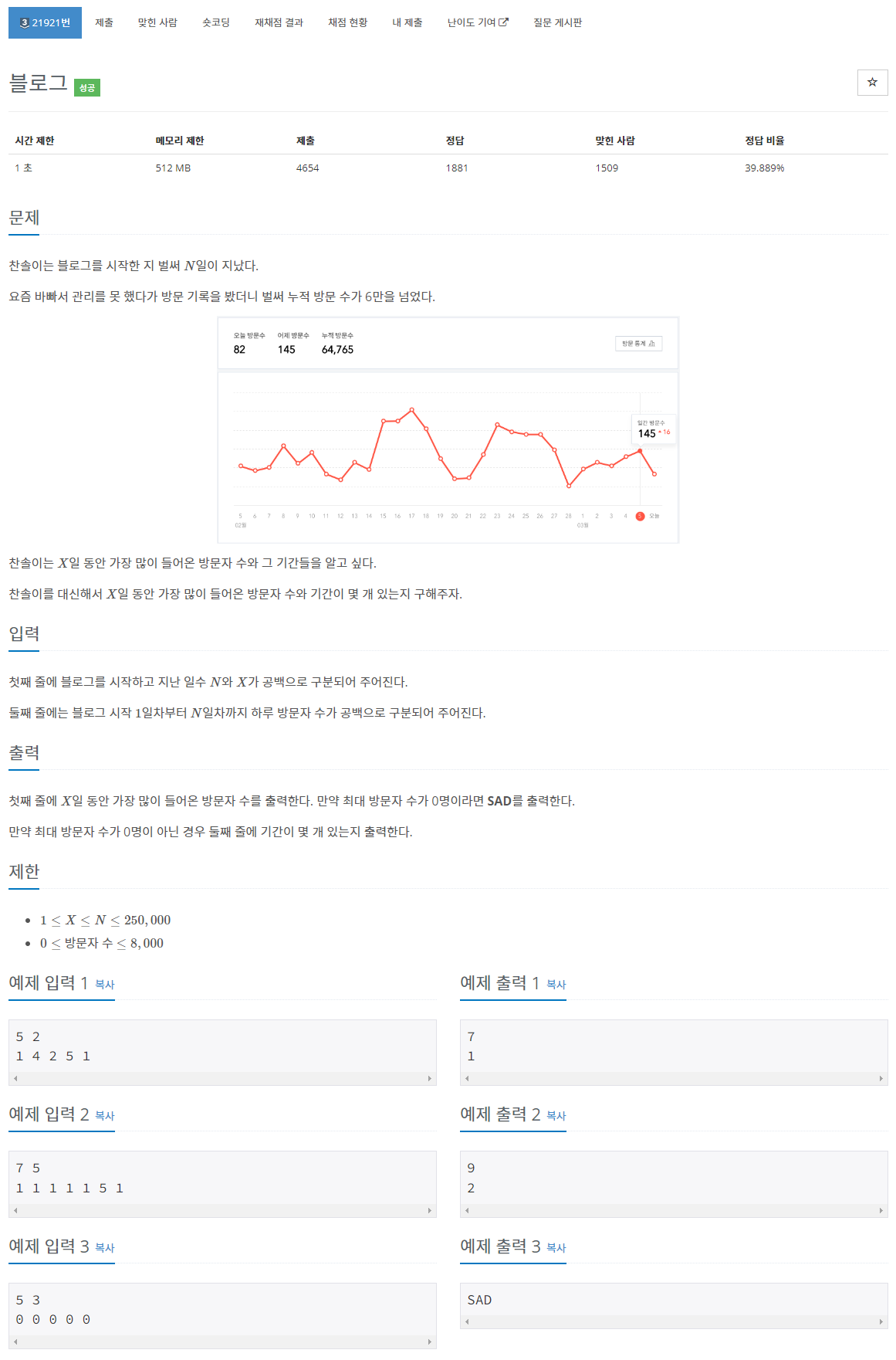 [자바] 백준 21921 - 블로그 (java) - Nahwasa