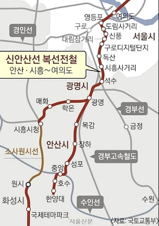 신안산선 개통시기 착공 노선도 시흥시청역 시흥사거리역 호수역 수혜지역