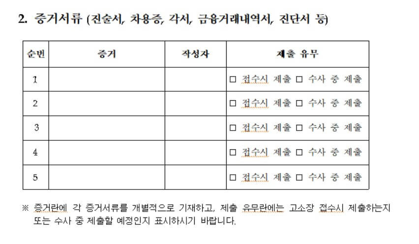 고소장 양식 무료 다운 Hwp 한글 작성방법 및 유의사항