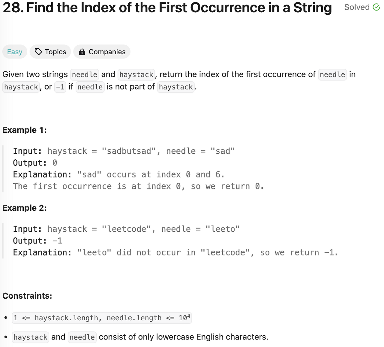 [LeetCode] Find the Index of the First Occurrence in a String (Python)