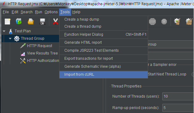 몽키럽의 스터디 :: [Jmeter] Import from cURL