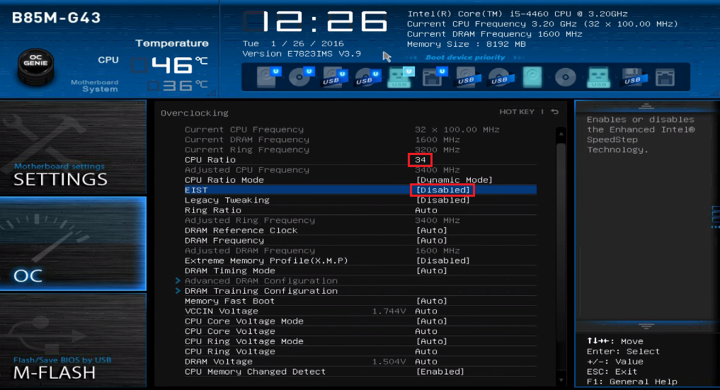 메인보드 BIOS 성능 최적화 설정 - EIST , CPU Ratio