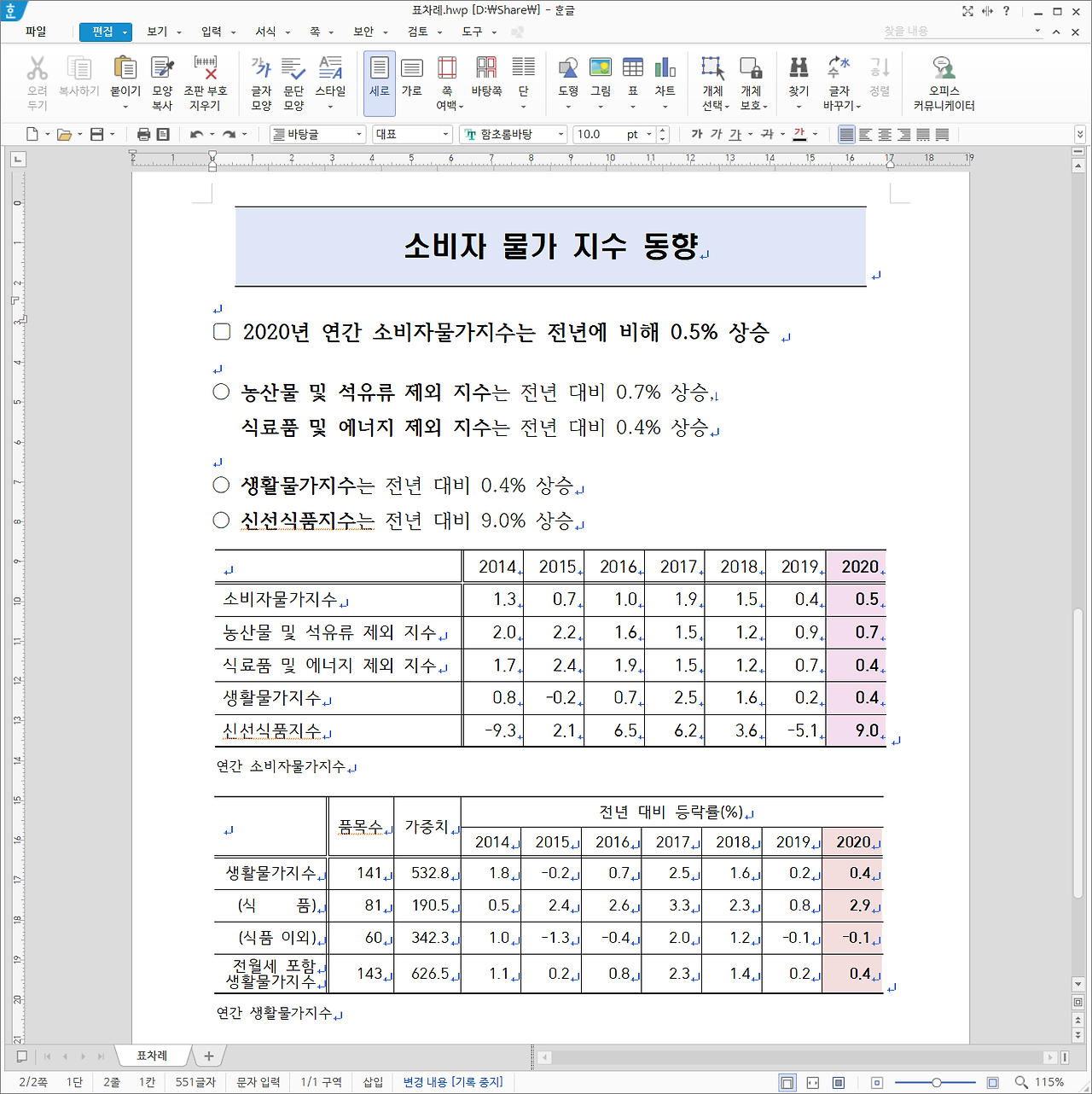 원하는 표를 표 차례에서 제외시키는 방법 짤막한 강좌