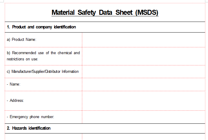 MSDS 영문 양식 (.HWP)