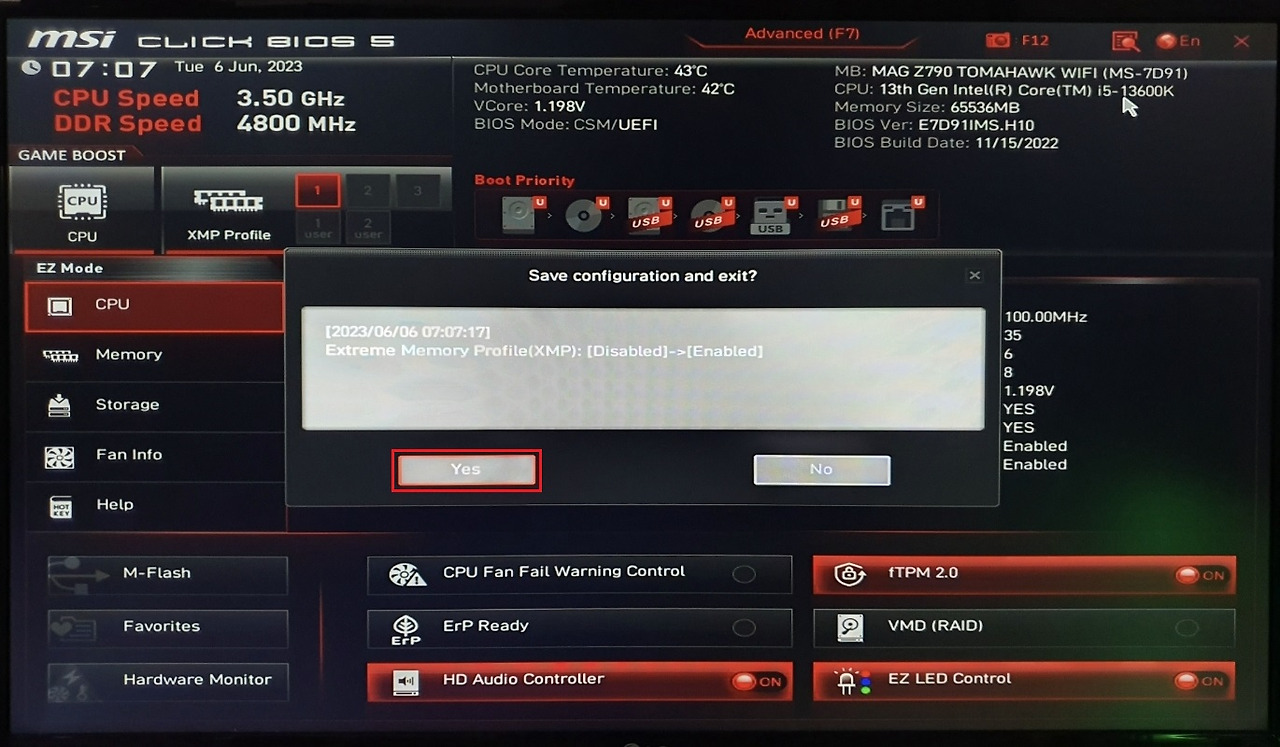 MSI XMP 메모리 설정 방법 - Extreme Memory Profile(XMP) Enabled